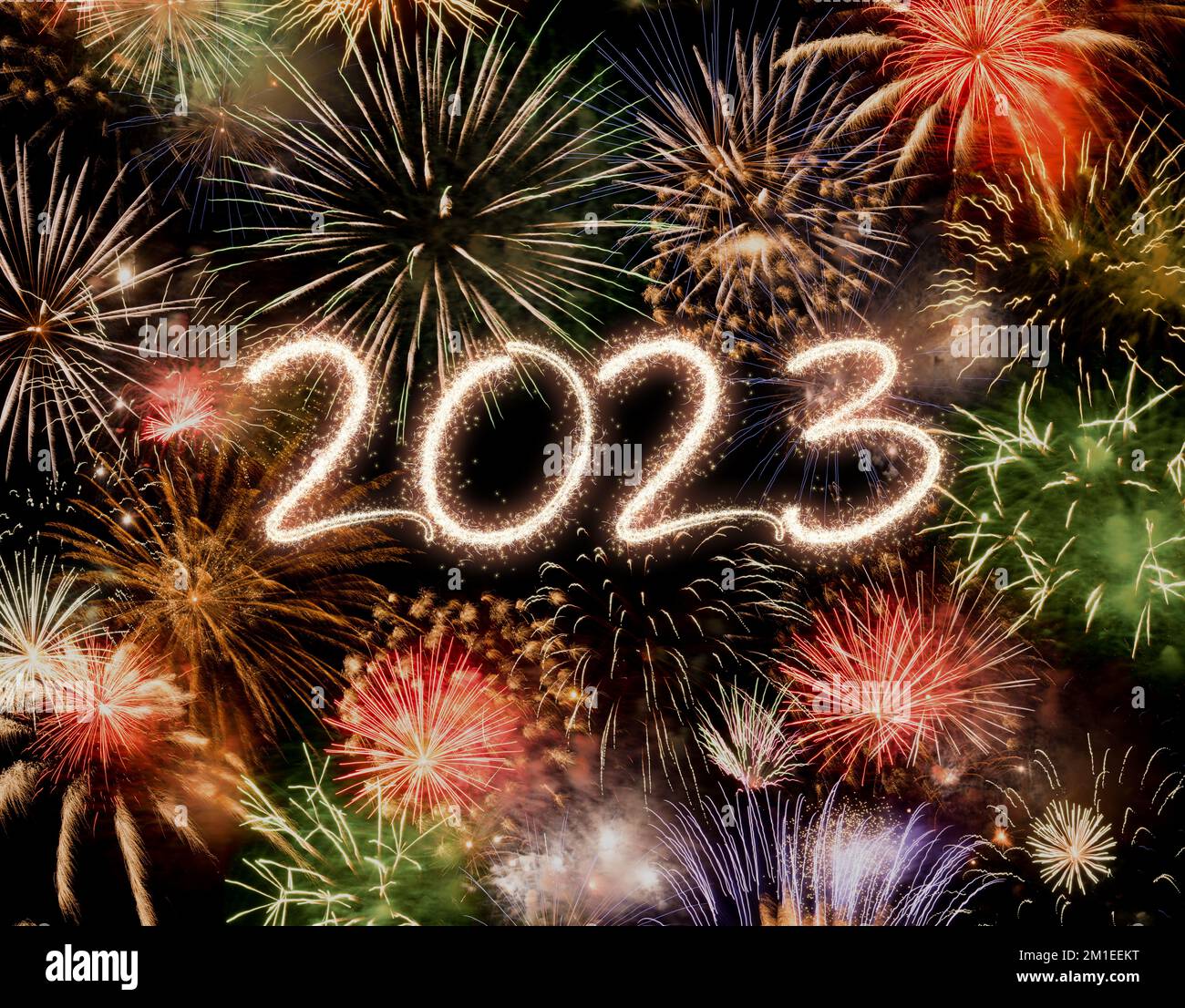 2023 New Year fireworks background, happy holidays and new year concept ...