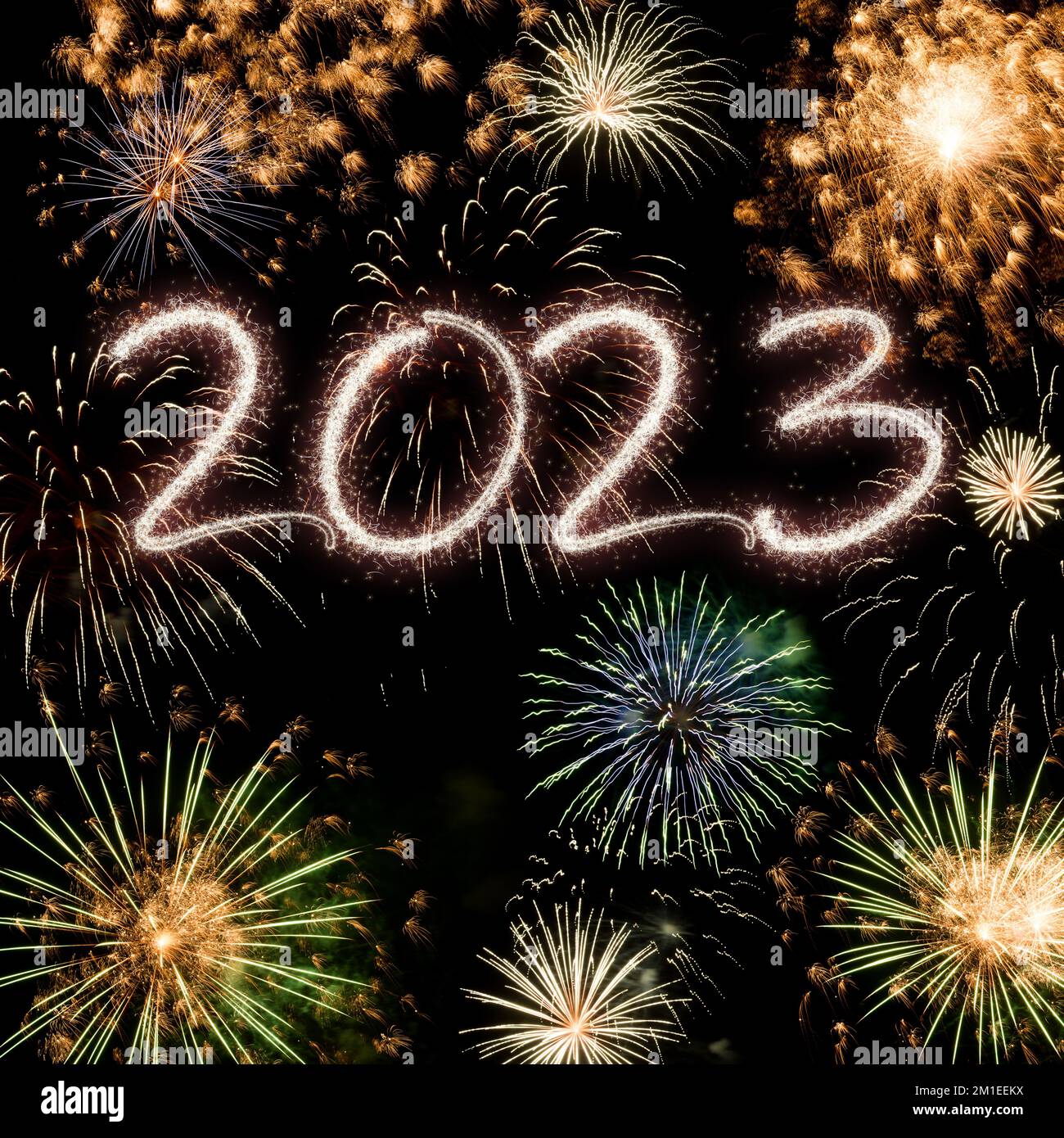 2023 New Year fireworks background, happy holidays and new year concept ...