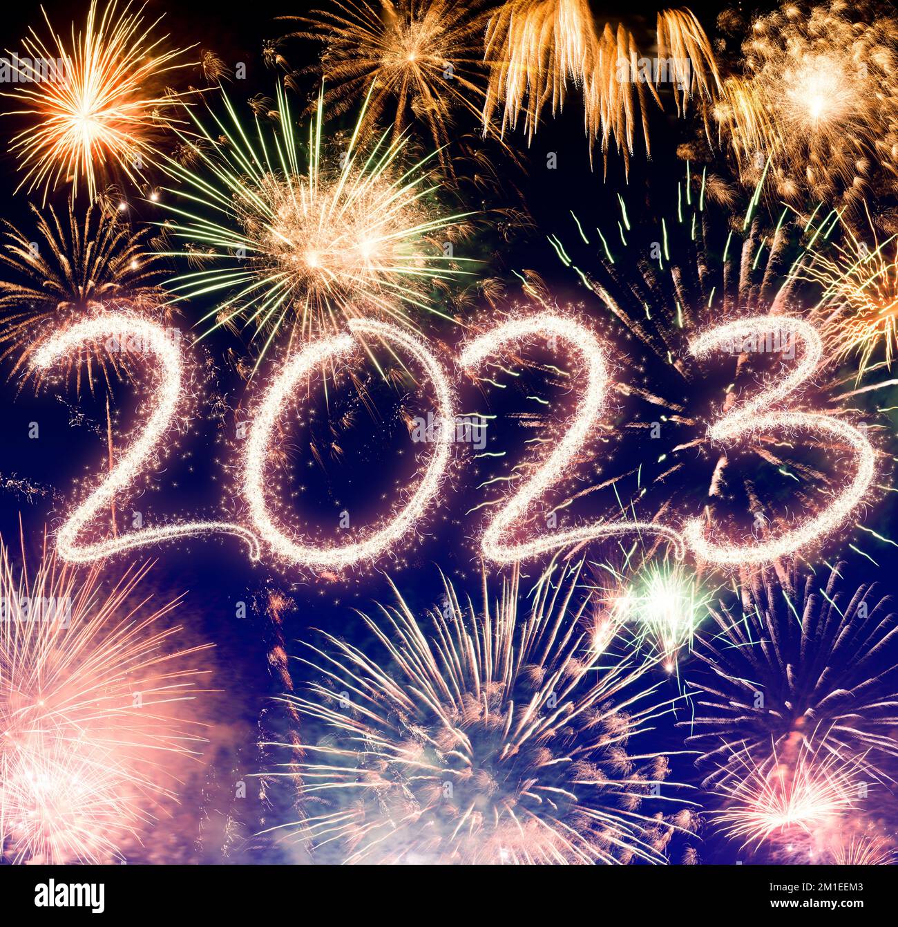 2023 New Year fireworks background, happy holidays and new year concept ...