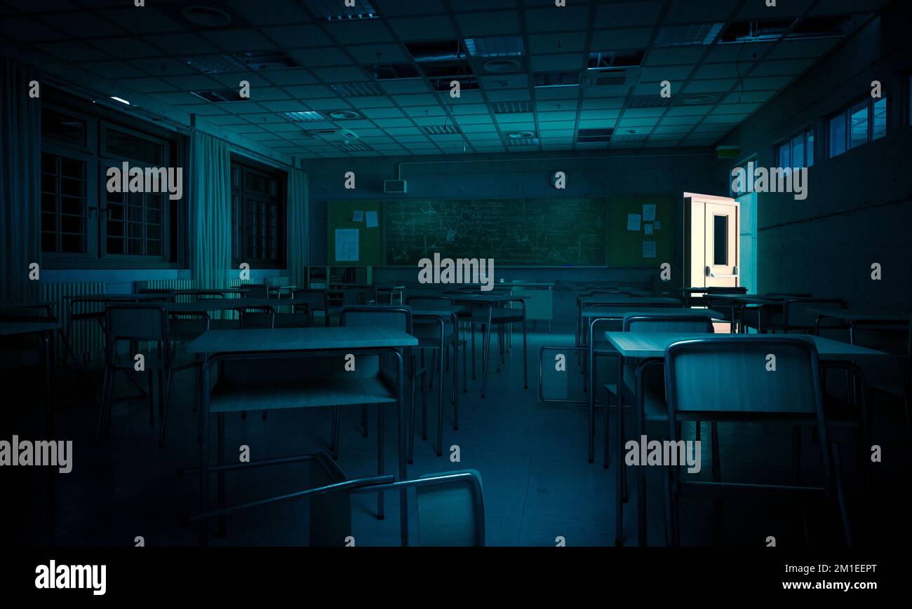 interior of a classroom at night, scary atmosphere. 3d render Stock ...