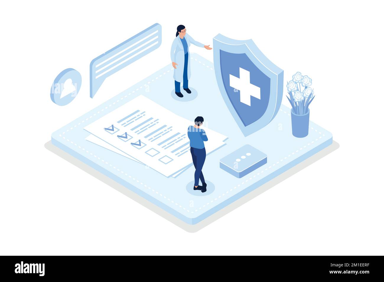 Health insurance, Doctor offering medical insurance policy contract ...