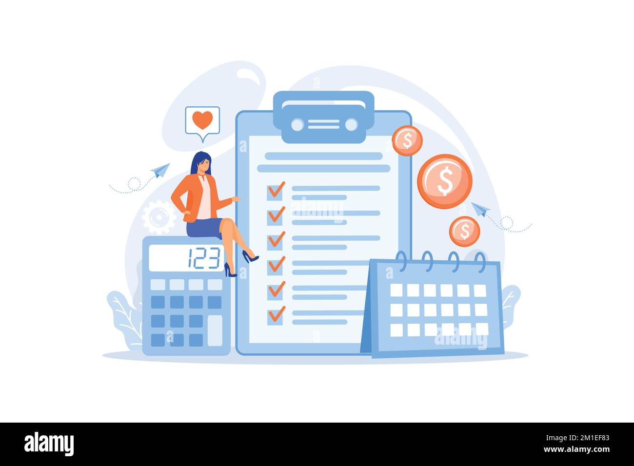 Financial analyst planning at checklist on clipboard, calculator and ...