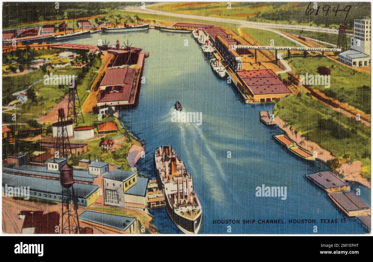 Houston Ship Channel, Houston, Texas, 15 , Ships, Tichnor Brothers ...