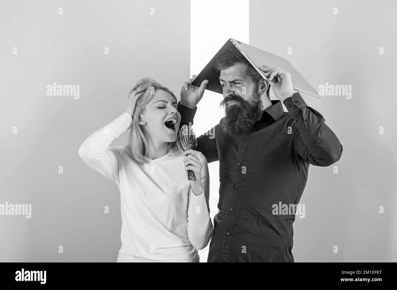 Better sing at talent show than at work. Lady imagine she is superstar ...