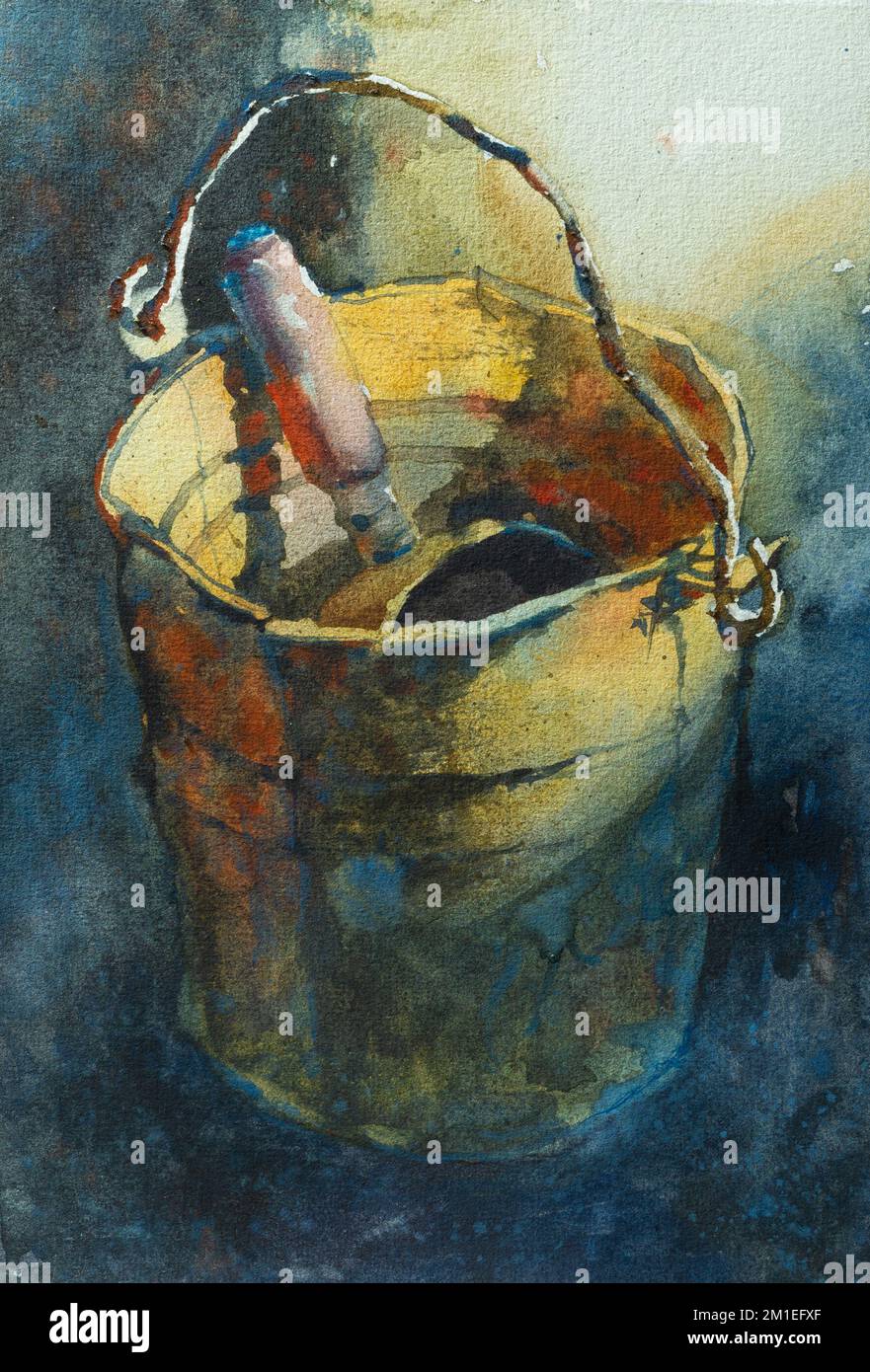 Hand-drawn watercolor illustration . gardening supplies, tools. grey ...