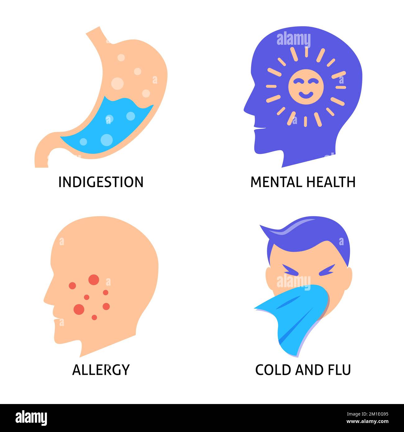 Medical specialties and symptoms icon set in flat style. Medicine symbols. Vector illustration ...