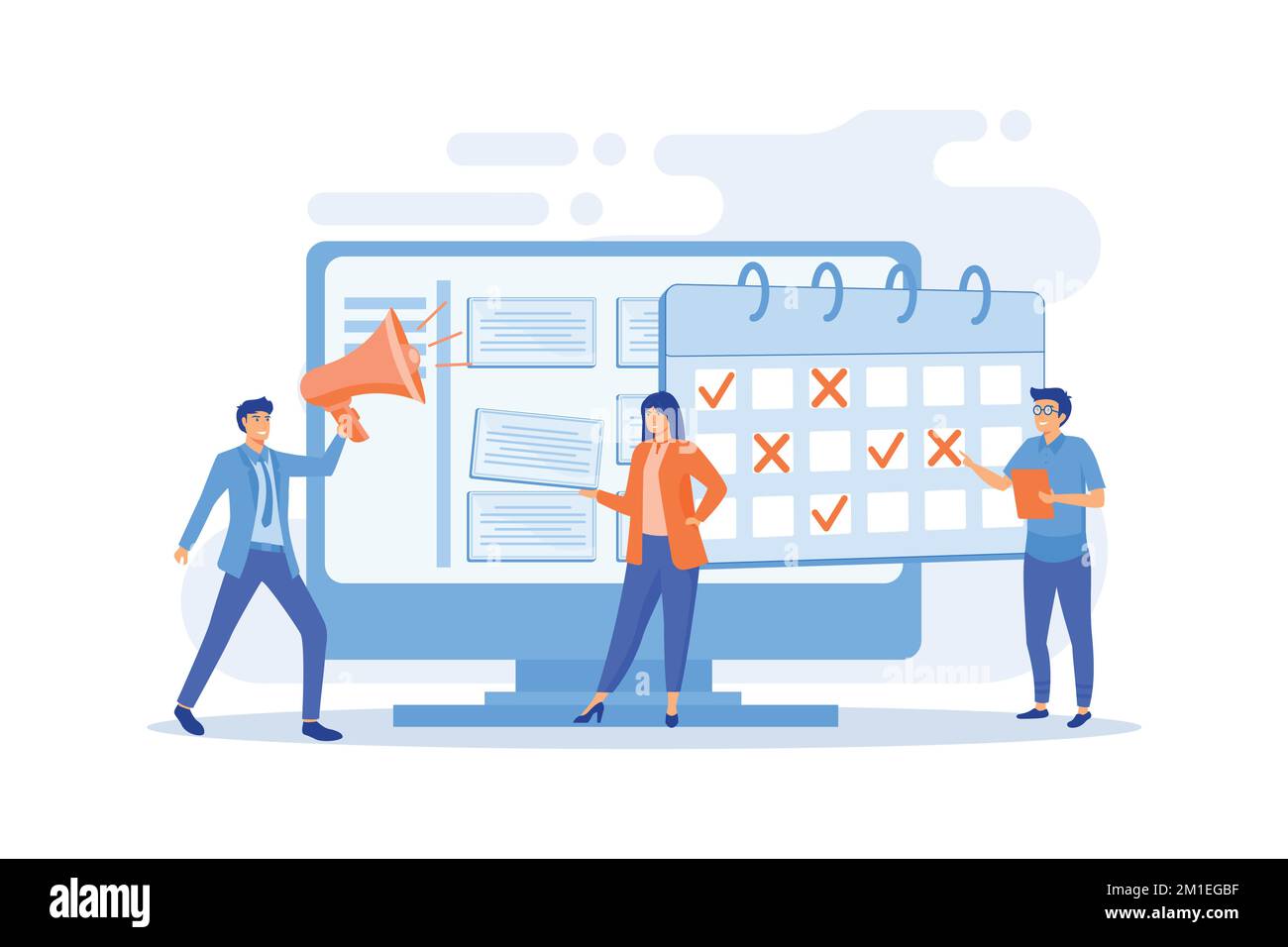 Time management, marketers teamwork. Media planning, media ...