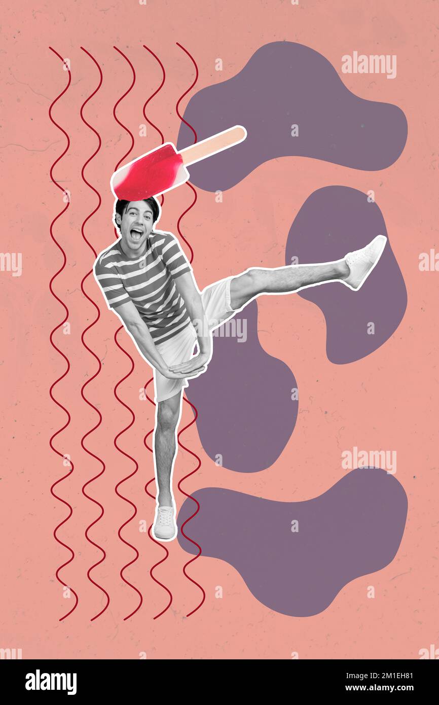 Vertical creative photo collage of crazy funny positive black white guy ...