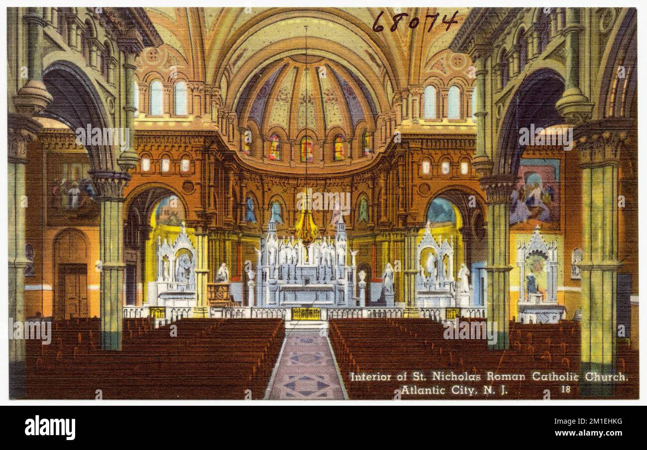 Interior of St. Nicholas Roman Catholic Church, Atlantic City, N. J. , Churches, Tichnor ...