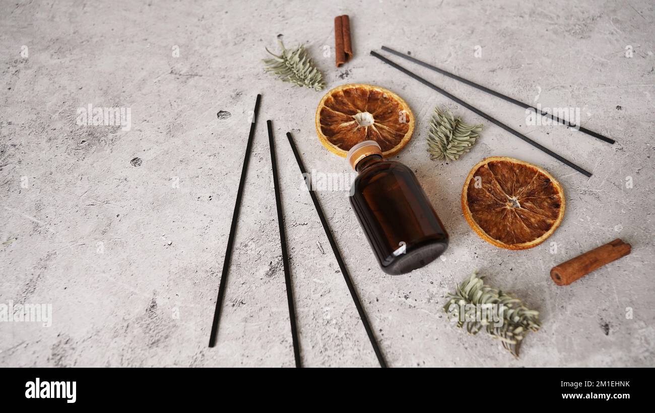 Citrus reed diffuser with cinnamon, dry orange and fir tree branches ...