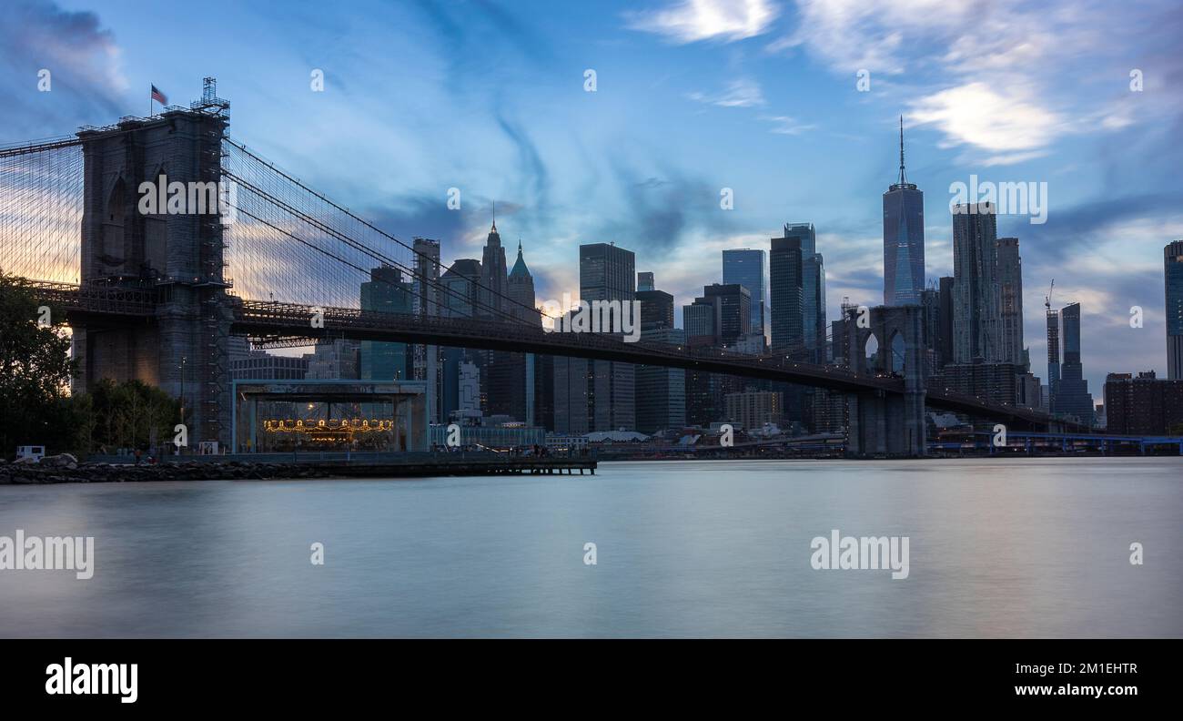 A view of the Brooklyn Cable-stayed bridge and the New York City ...