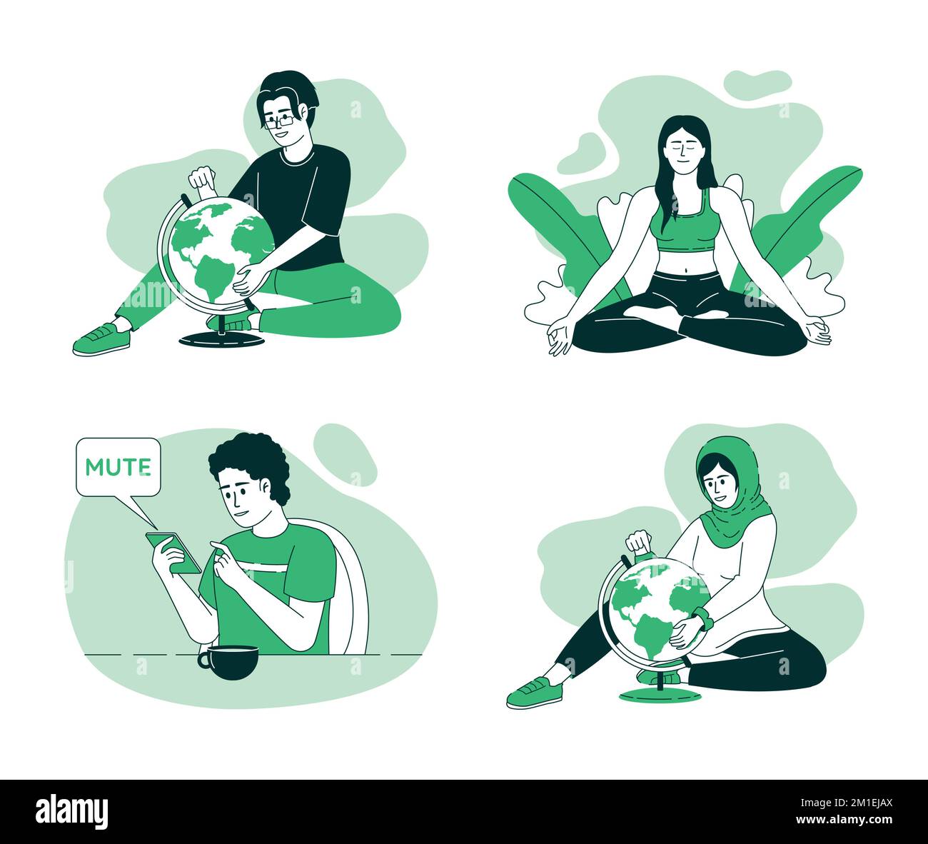 Lifestyles 2D vector isolated linear illustrations set Stock Vector ...