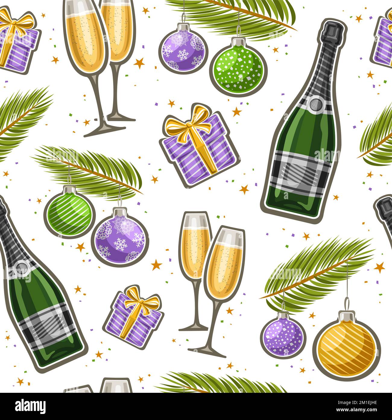 Vector New Year seamless pattern, square repeat background with ...
