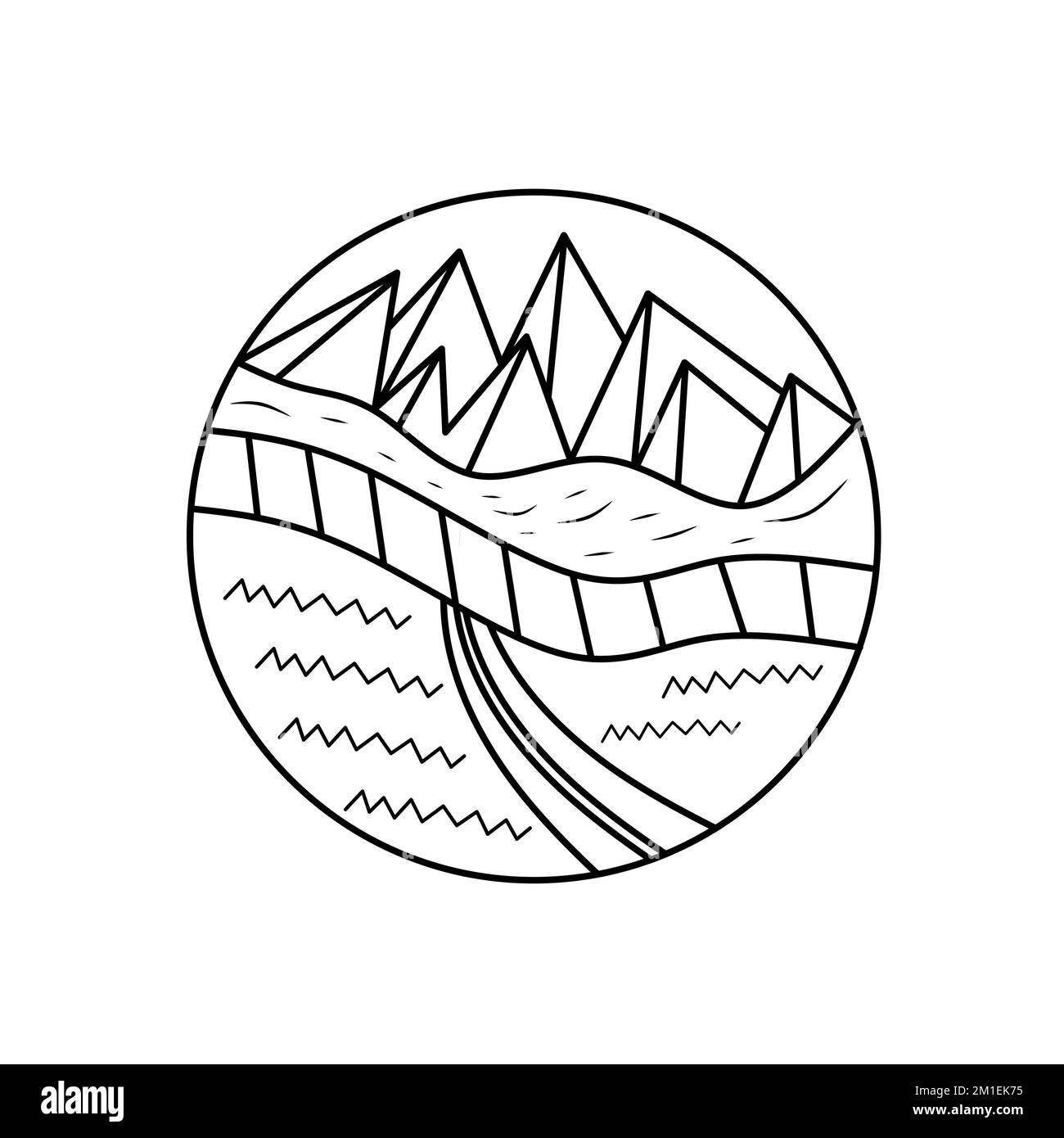 A vector illustration of a landscape forest and mountain in the circle ...
