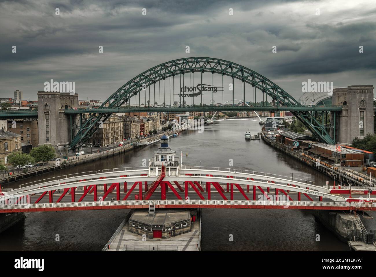 Gritty desaturated color image of Tyne and Low Level Bridges in ...