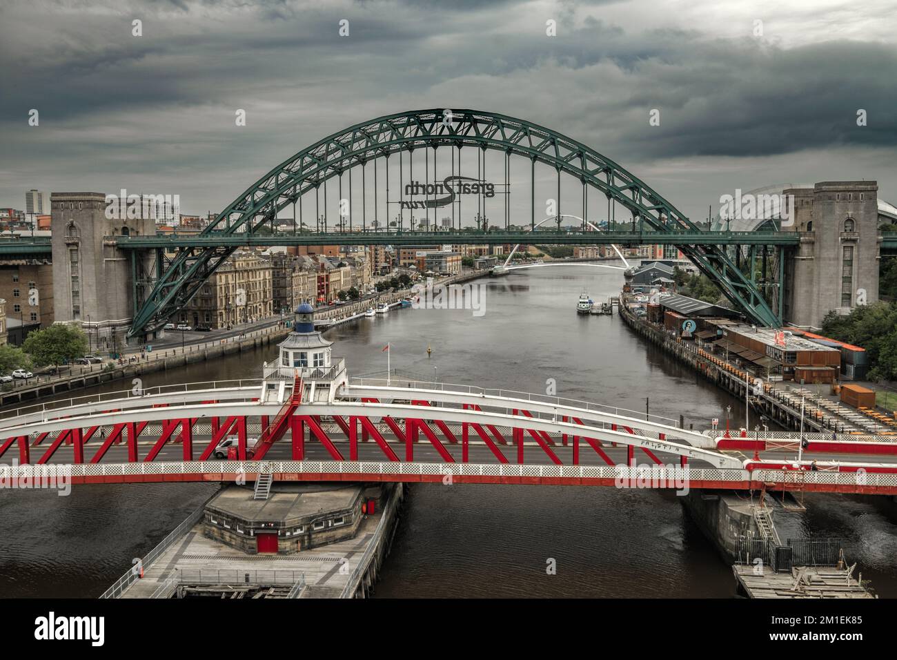 Gritty desaturated color image of Tyne and Low Level Bridges in ...