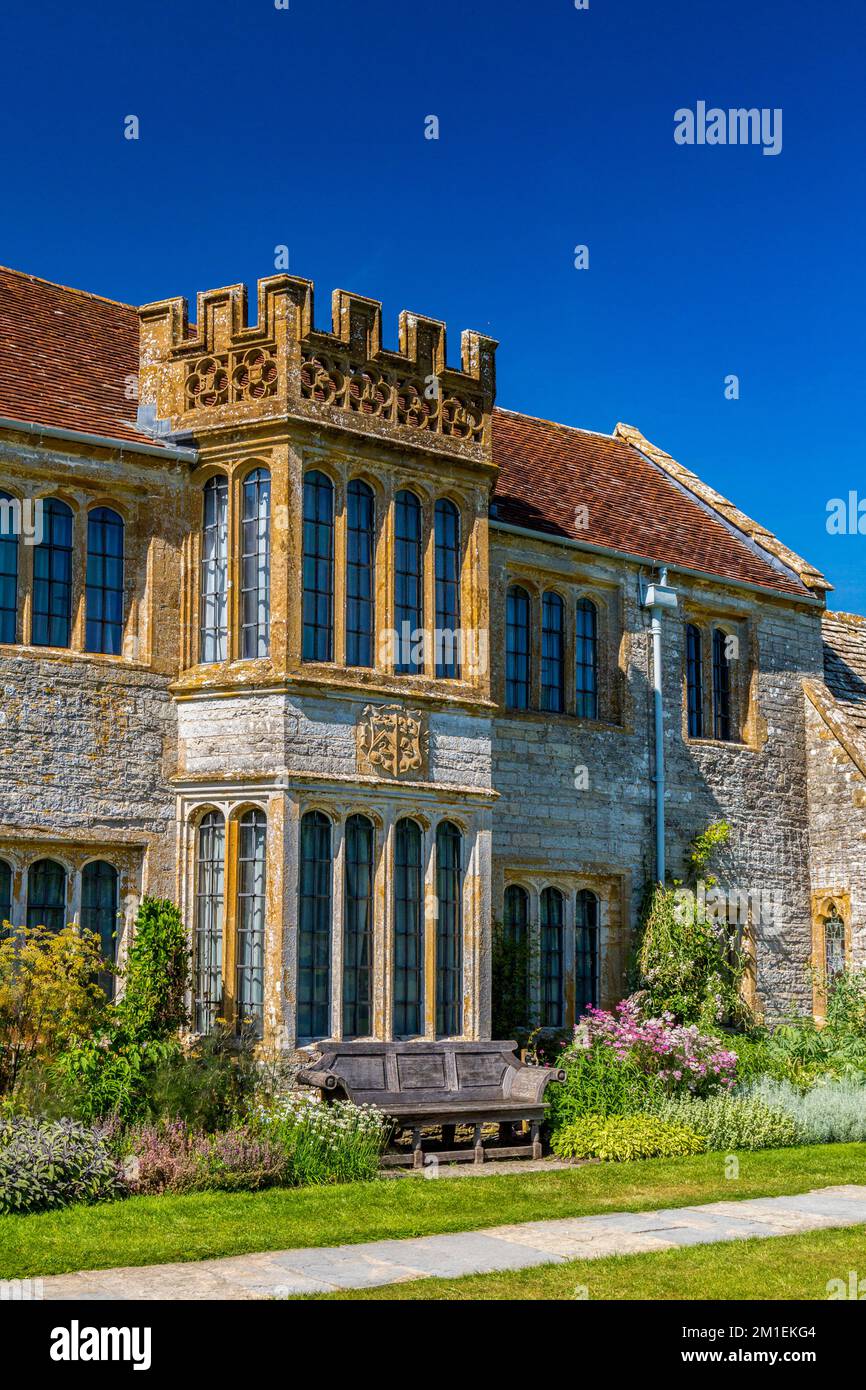 The castellated bay windows of the Great Parlour on the south front of ...