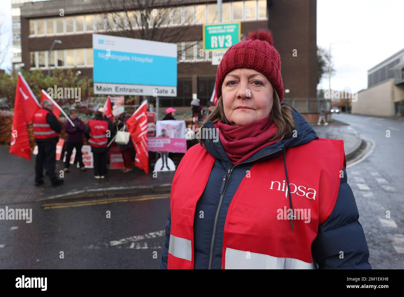 Carmel Gates, NIPSA General Secretary, at a picket line during a 24 ...