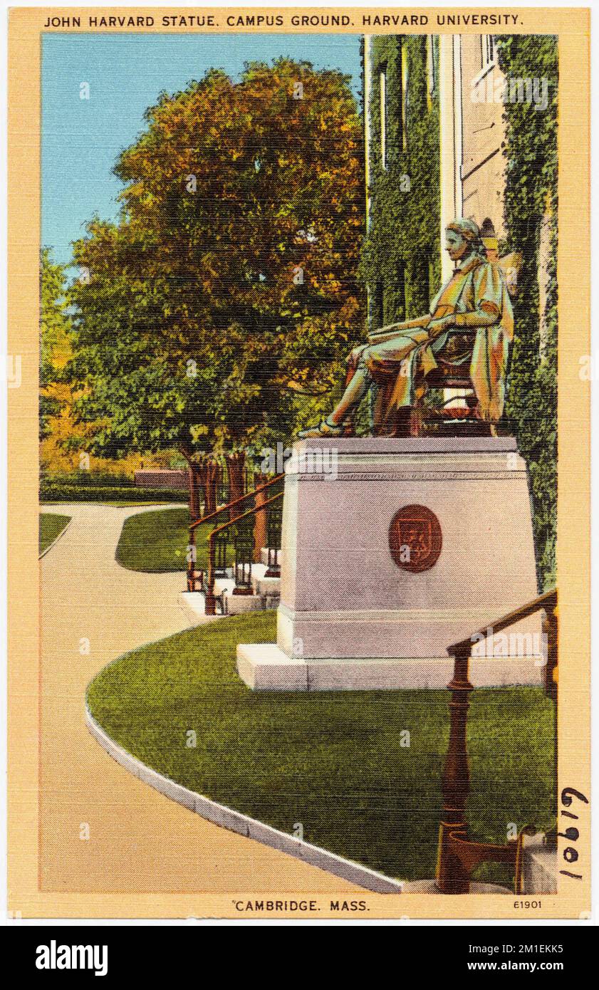 John Harvard Statue, campus ground, Harvard University, Cambridge, Mass ...