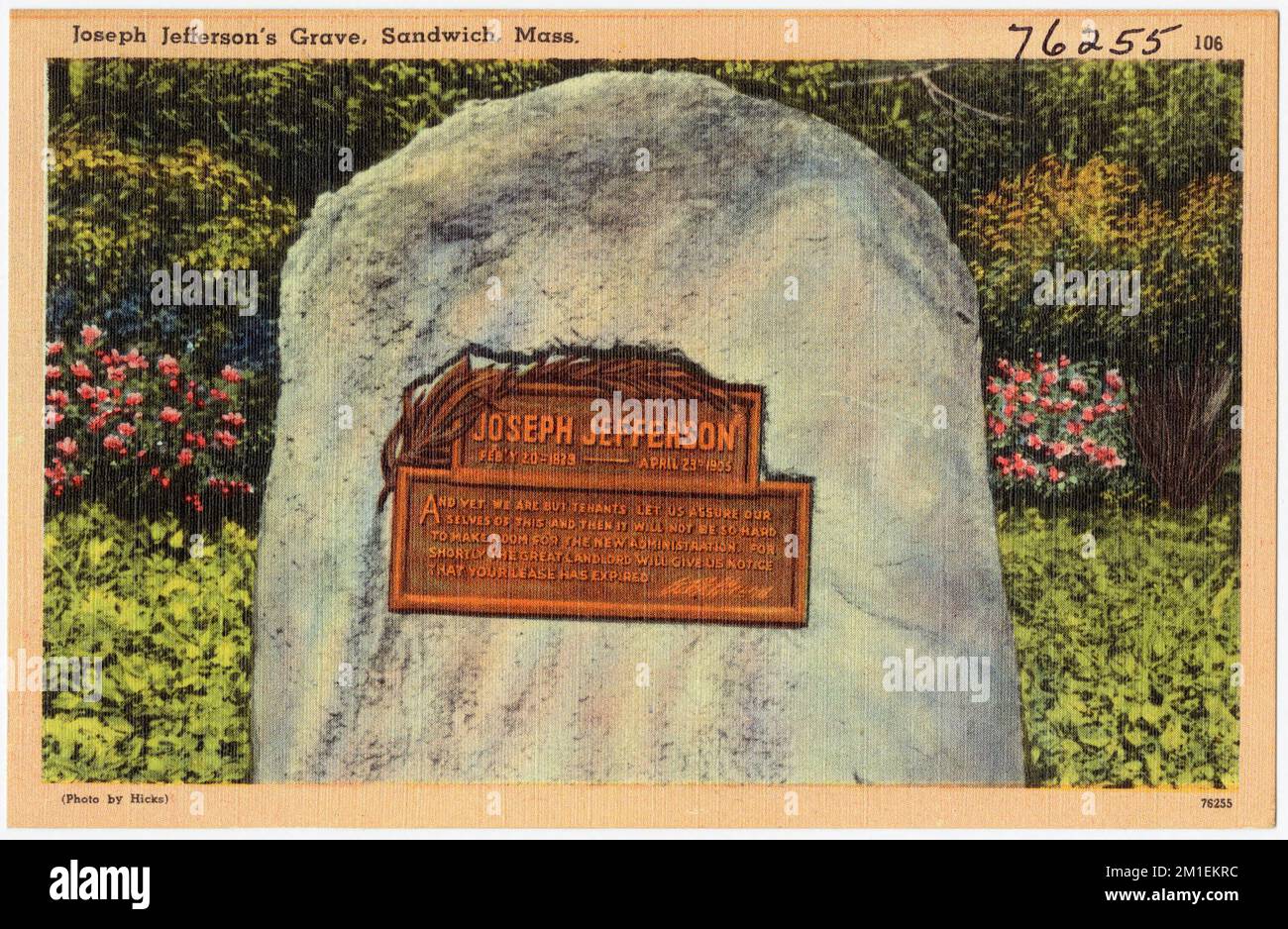 Joseph Jefferson's Grave, Sandwich, Mass. , Graves, Jefferson, Joseph, 1829-1905, Tichnor ...