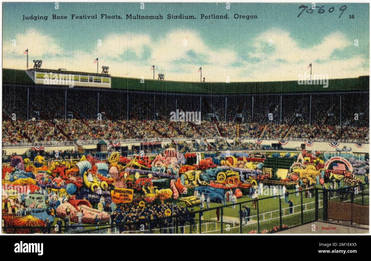 Judging Rose Festival floats, Multnomah Stadium, Portland, Oregon ...