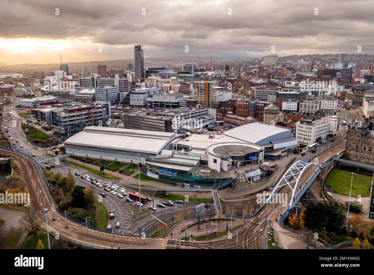 SHEFFIELD, UK - DECEMBER 6, 2022. An aerial panorama of Sheffield city ...