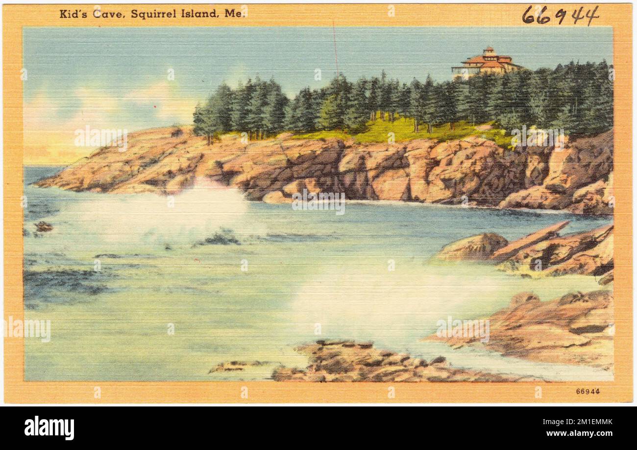 Kid's Cave, Squirrel Island, Me. , Coastlines, Tichnor Brothers ...