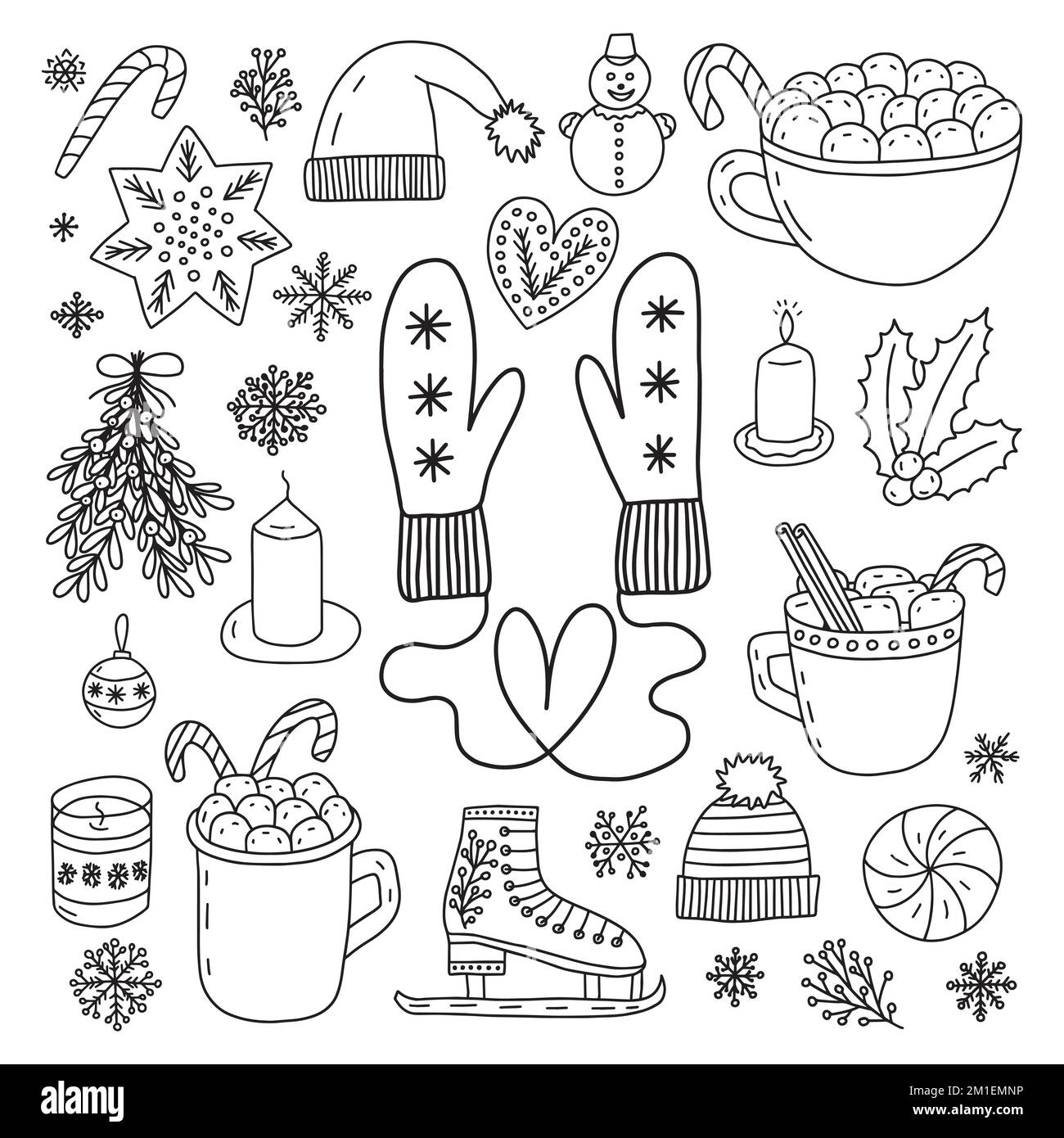 Set elements snowman on Black and White Stock Photos & Images - Alamy