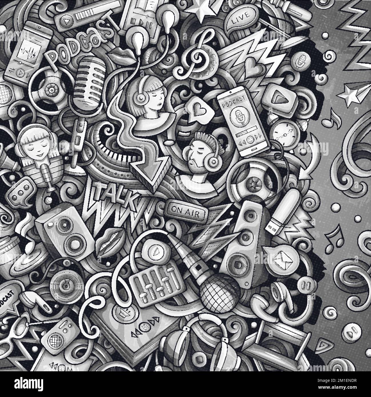 Cartoon vector doodles Storytelling frame. Audio Content funny border ...