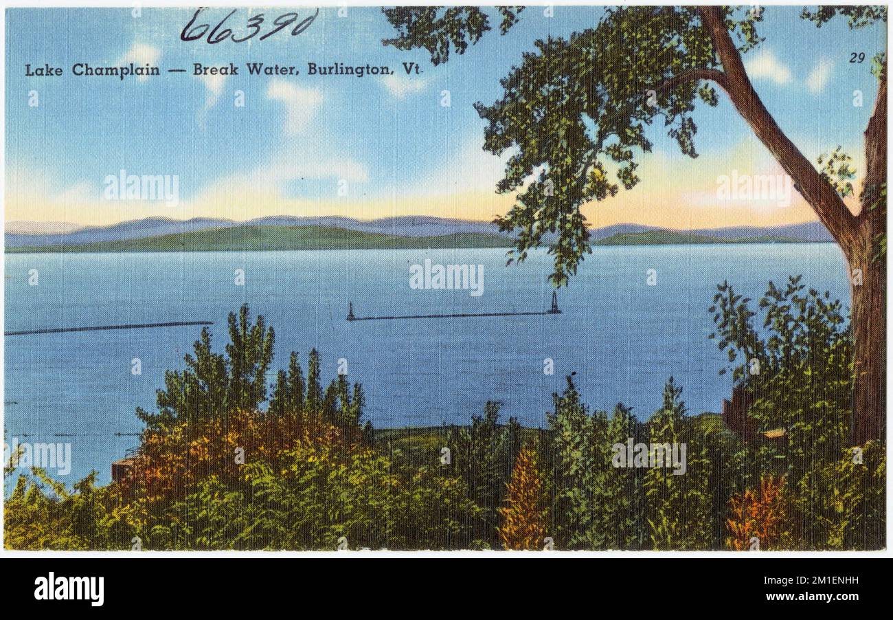 Lake Champlain -- Break Water, Burlington, Vt. , Lakes & ponds, Tichnor ...