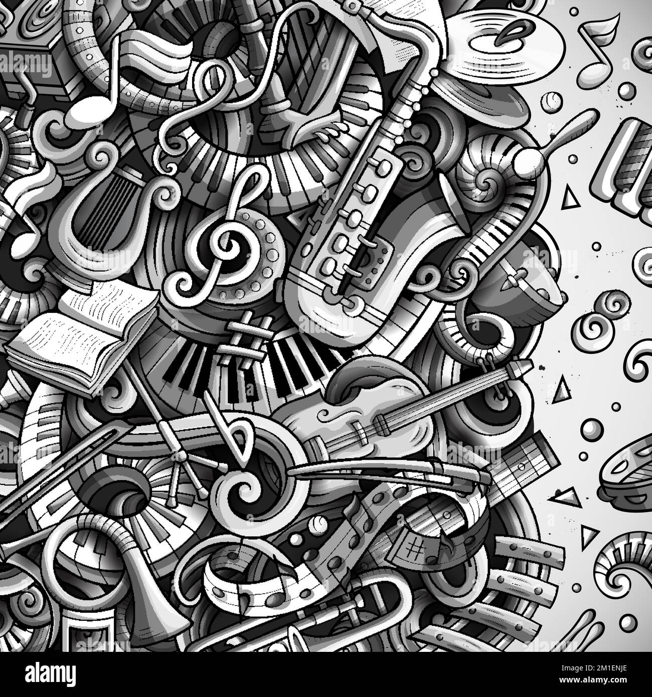 Cartoon vector doodles Classic music frame. Graphic, detailed, with ...