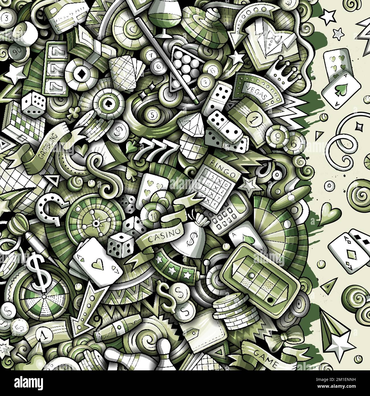 Casino hand drawn vector doodles frame. Gambling elements and objects ...