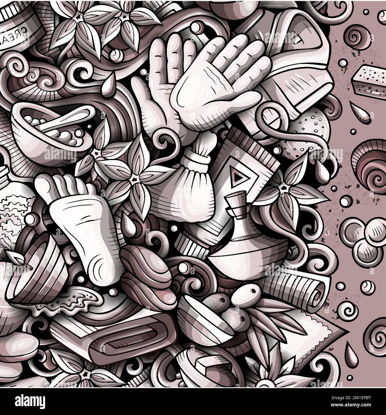 Massage hand drawn vector doodles illustration. Spa salone frame card ...