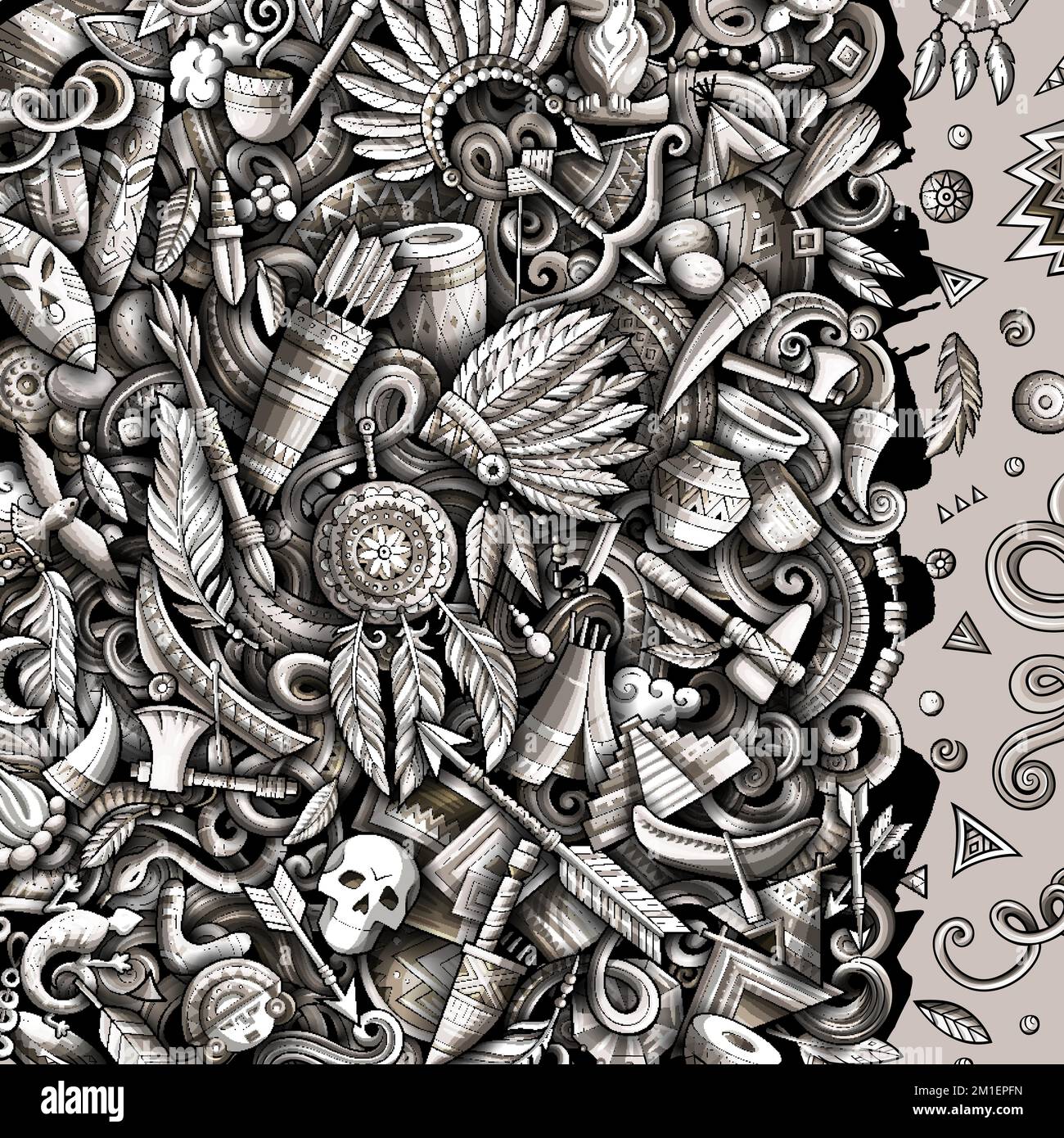 Native American hand drawn vector doodles frame. Tribal border design ...