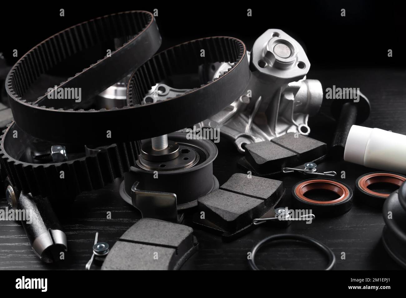 Auto parts spare parts car on black background. Auto parts store ...