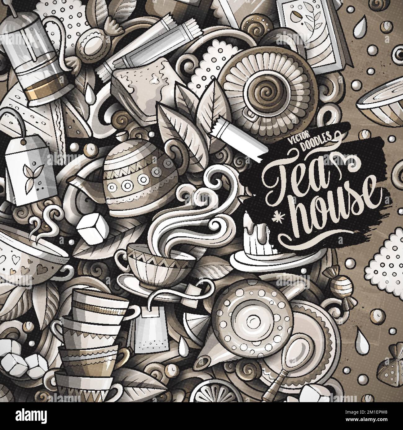 Cartoon vector doodles Tea time frame Stock Vector Image & Art - Alamy