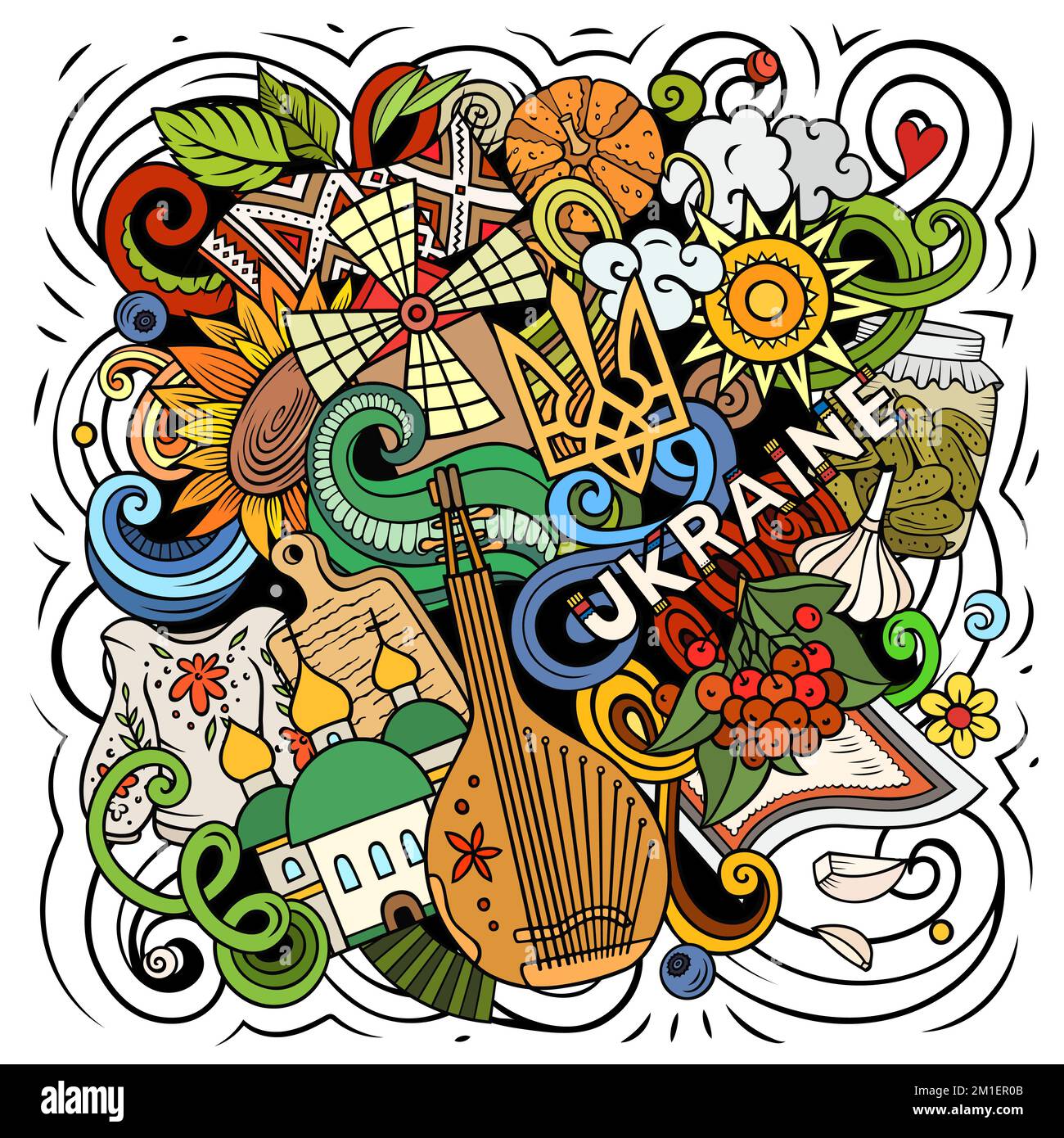 Ukraine cartoon doodle illustration. Funny Ukrainian design Stock ...