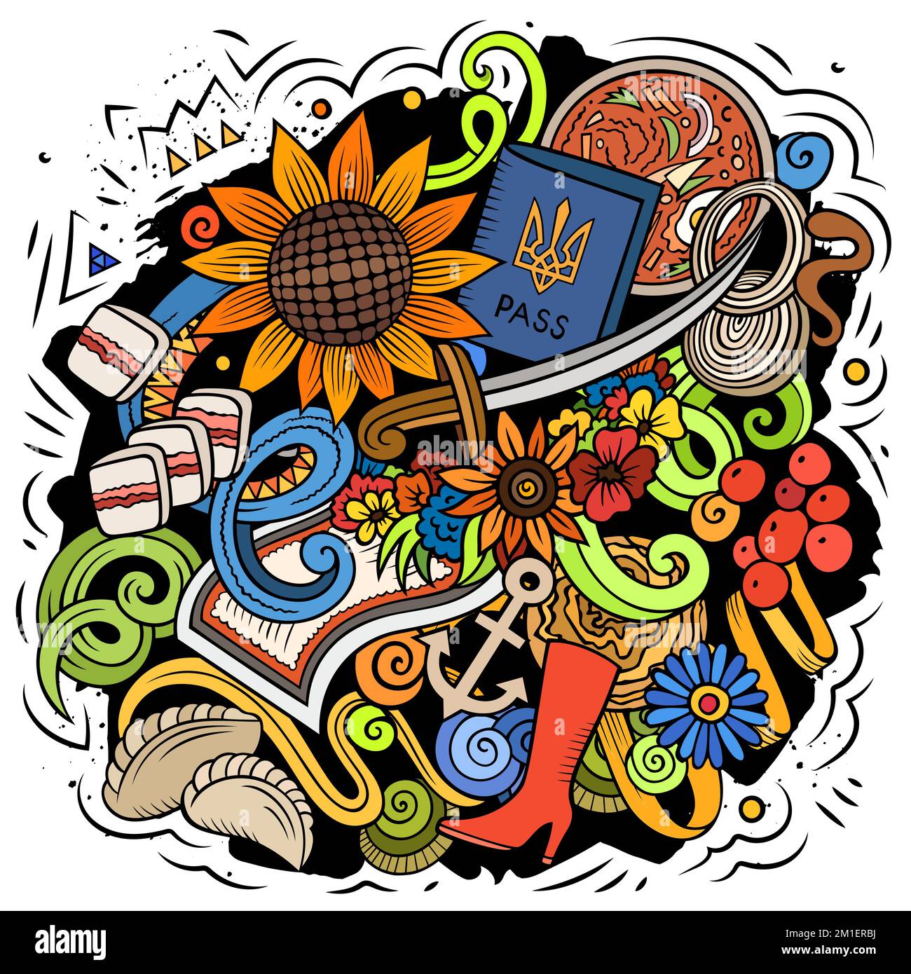 Ukraine cartoon doodle illustration. Funny Ukrainian design Stock ...