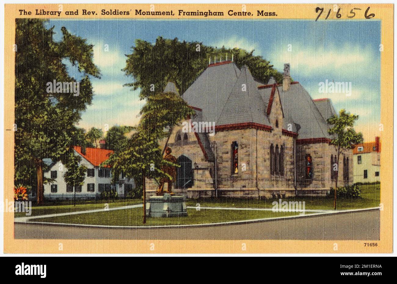 The library and Rev. Soldiers' Monument, Framingham Centre, Mass ...
