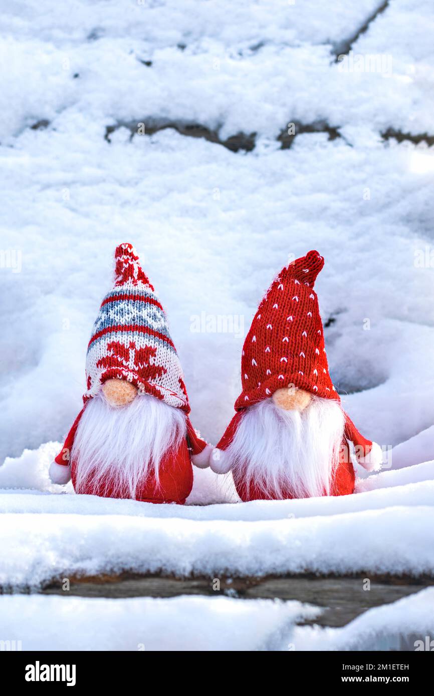 Christmas holiday card Cute scandinavian gnomes with red hat and white ...