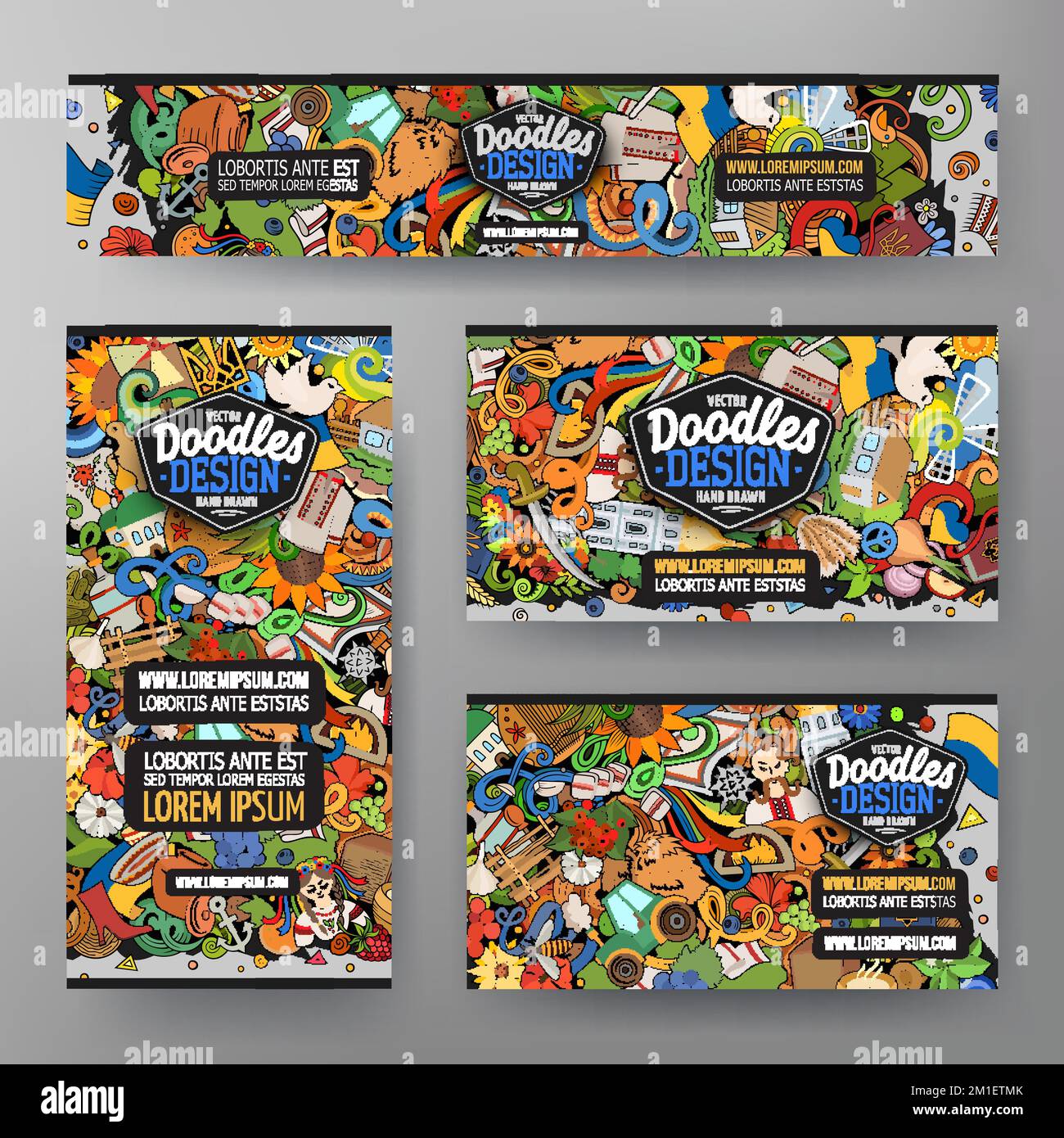 Cartoon vector doodle set of Ukraine corporate identity templates Stock ...