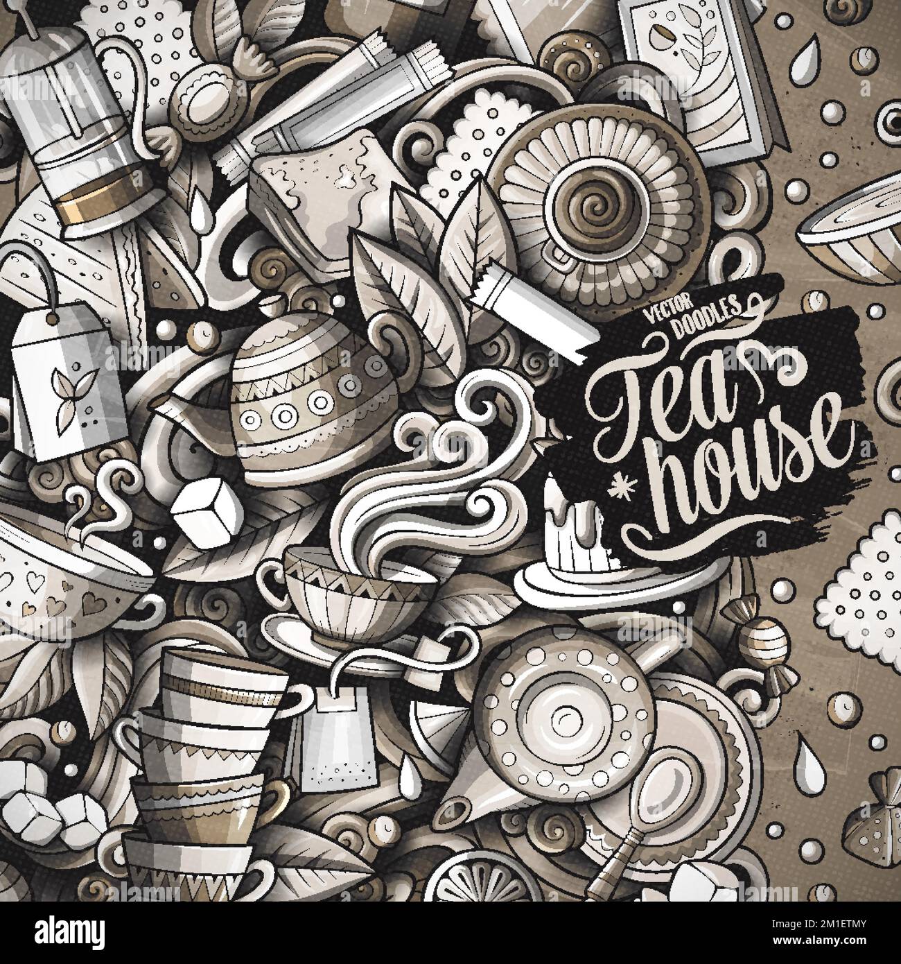 Cartoon vector doodles Tea time frame Stock Vector Image & Art - Alamy