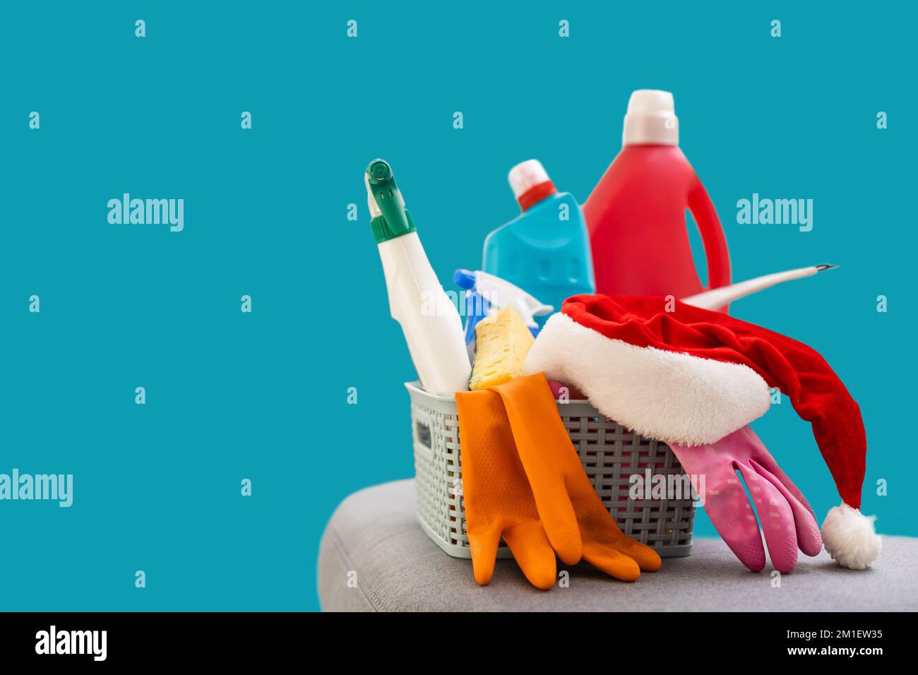 Colorful cleaning set for different surfaces in kitchen, bathroom and ...