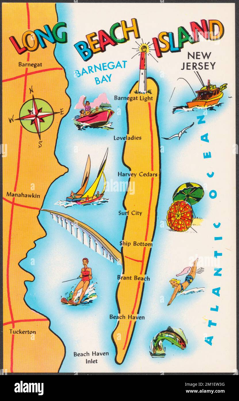 Long Beach Island, New Jersey , Maps, Boats, Beaches, Tichnor Brothers ...