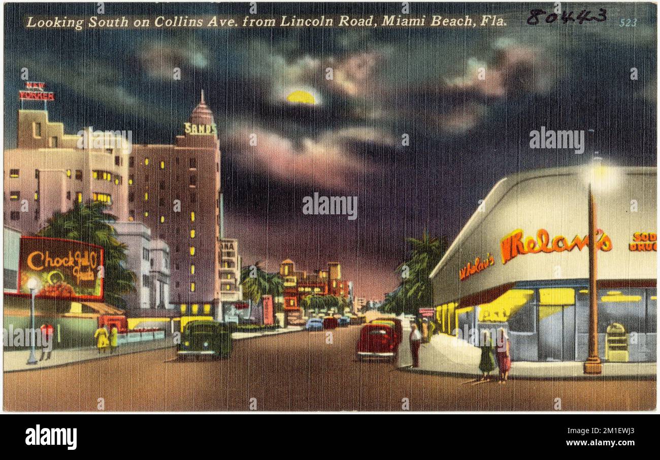 Looking south on Collins Ave. from Lincoln Road, Miami Beach, Florida ...