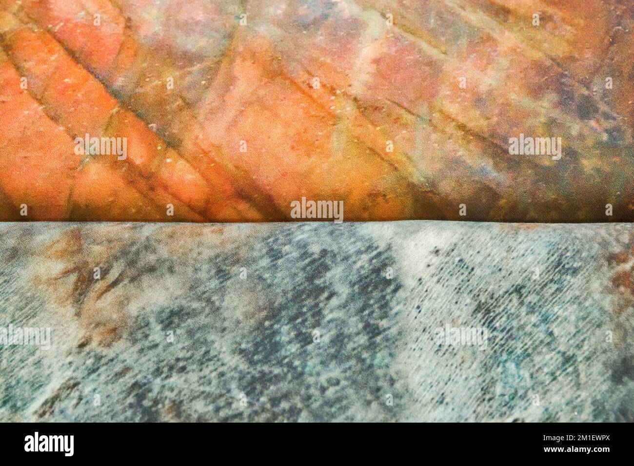 Viscose fabric sample in different color patterns closeup as textile ...