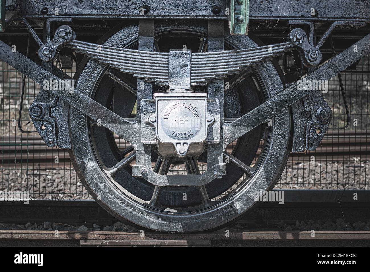 The detailed view of a vintage Hungarian train wheel Stock Photo - Alamy