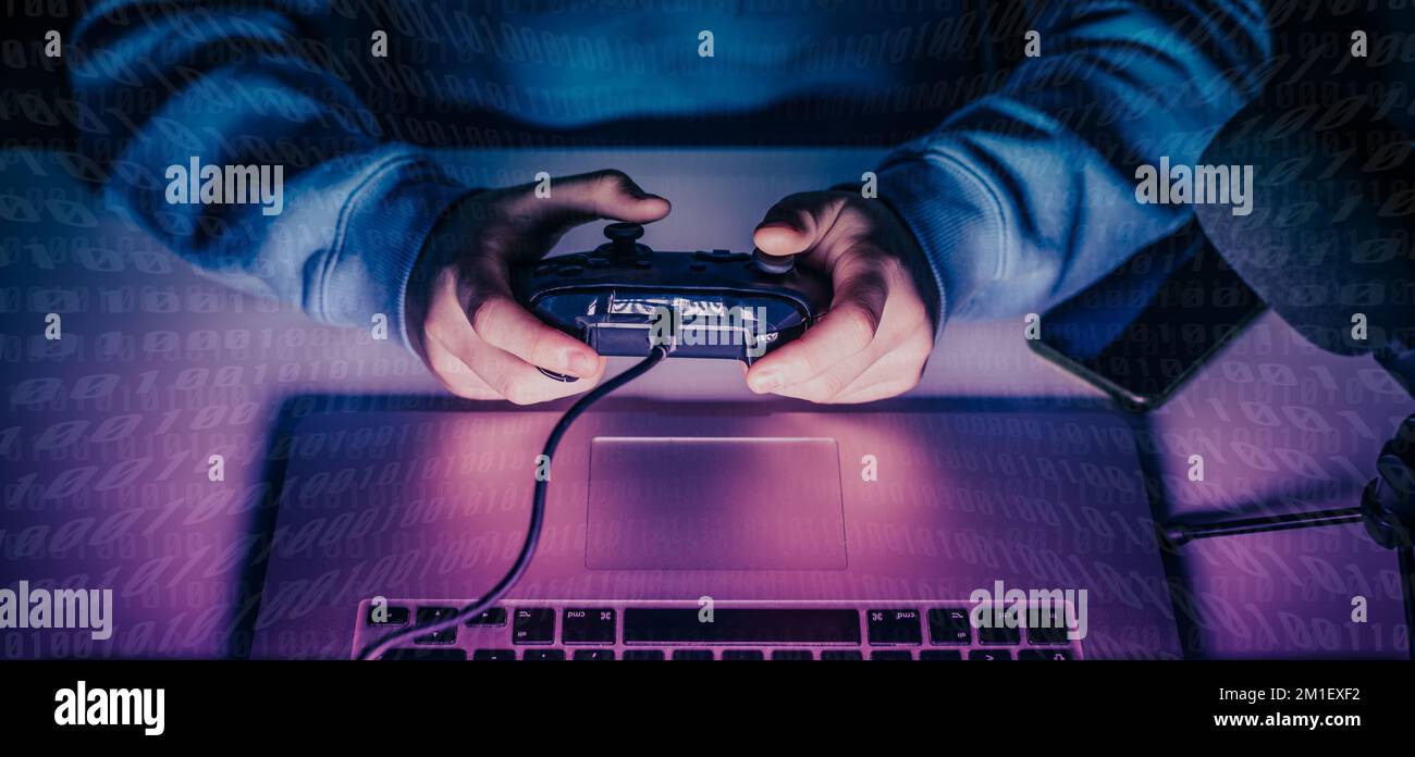 Teen gaming online. Friendship, fun, contact network concept. Internet ...