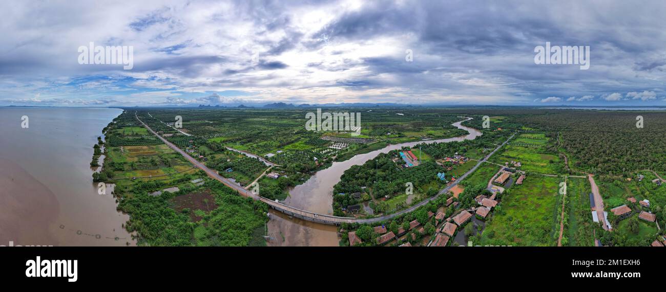 Aerial view drone shot Top down of Green forest and lake beautiful ...