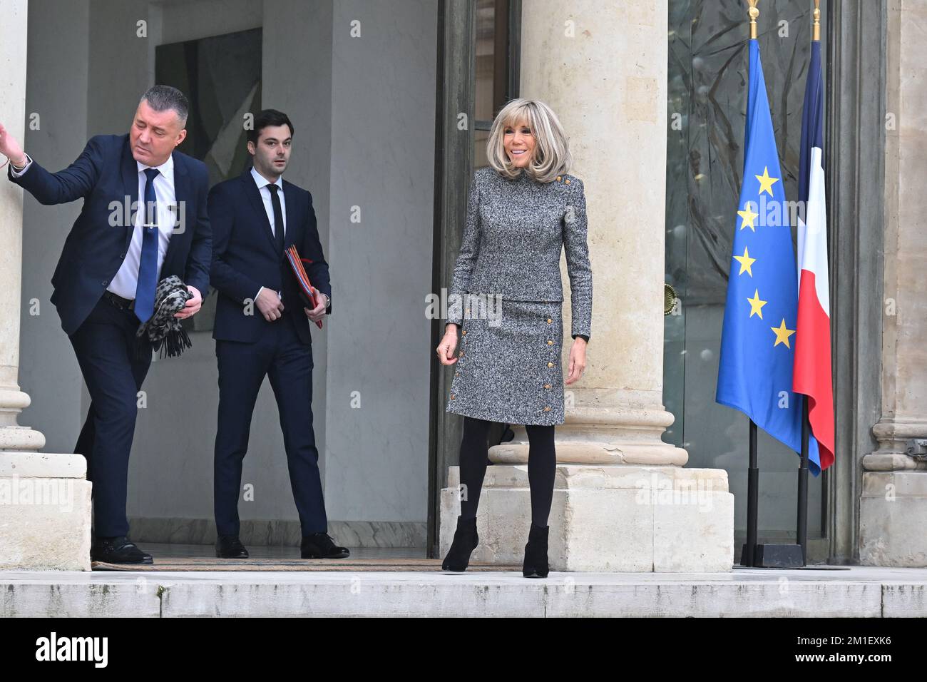 Mrs. Brigitte Macron in the main courtyard of the Elysee Palace in ...